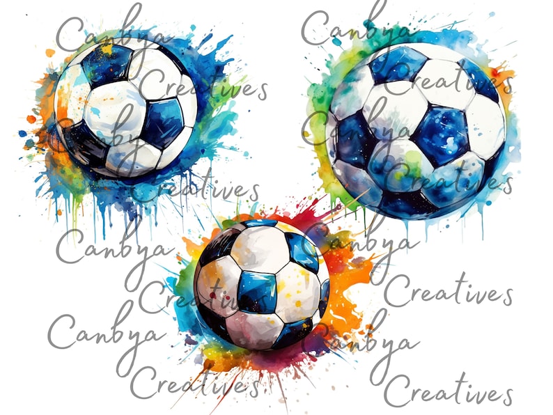 Watercolor Soccer Balls Png Svg Clipart Bundle to Print, Soccer Prints ...