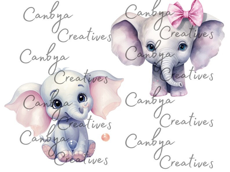 Watercolor Cute Baby Elephant Png Svg Clipart Bundle, Baby Elephant ...