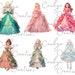 Big-eyed Ladies in Princess Dresses, Watercolor Clipart for Commercial ...
