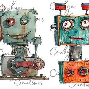 Happy Robots Png Svg Clipart Bundle, Digital Art Prints for ...