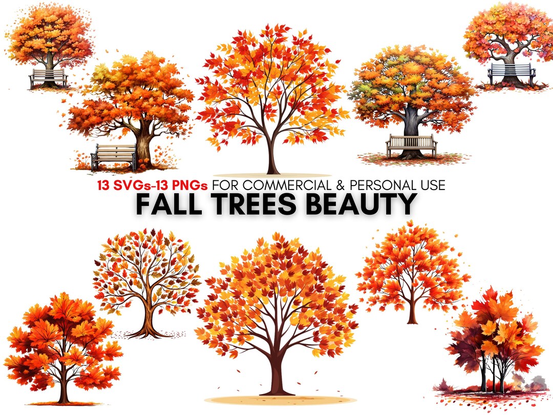 Watercolor Fall Trees Svg Png Clipart Files, Autumn Trees and ...