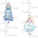 Big-eyed Ladies in Princess Dresses, Watercolor Clipart for Commercial ...