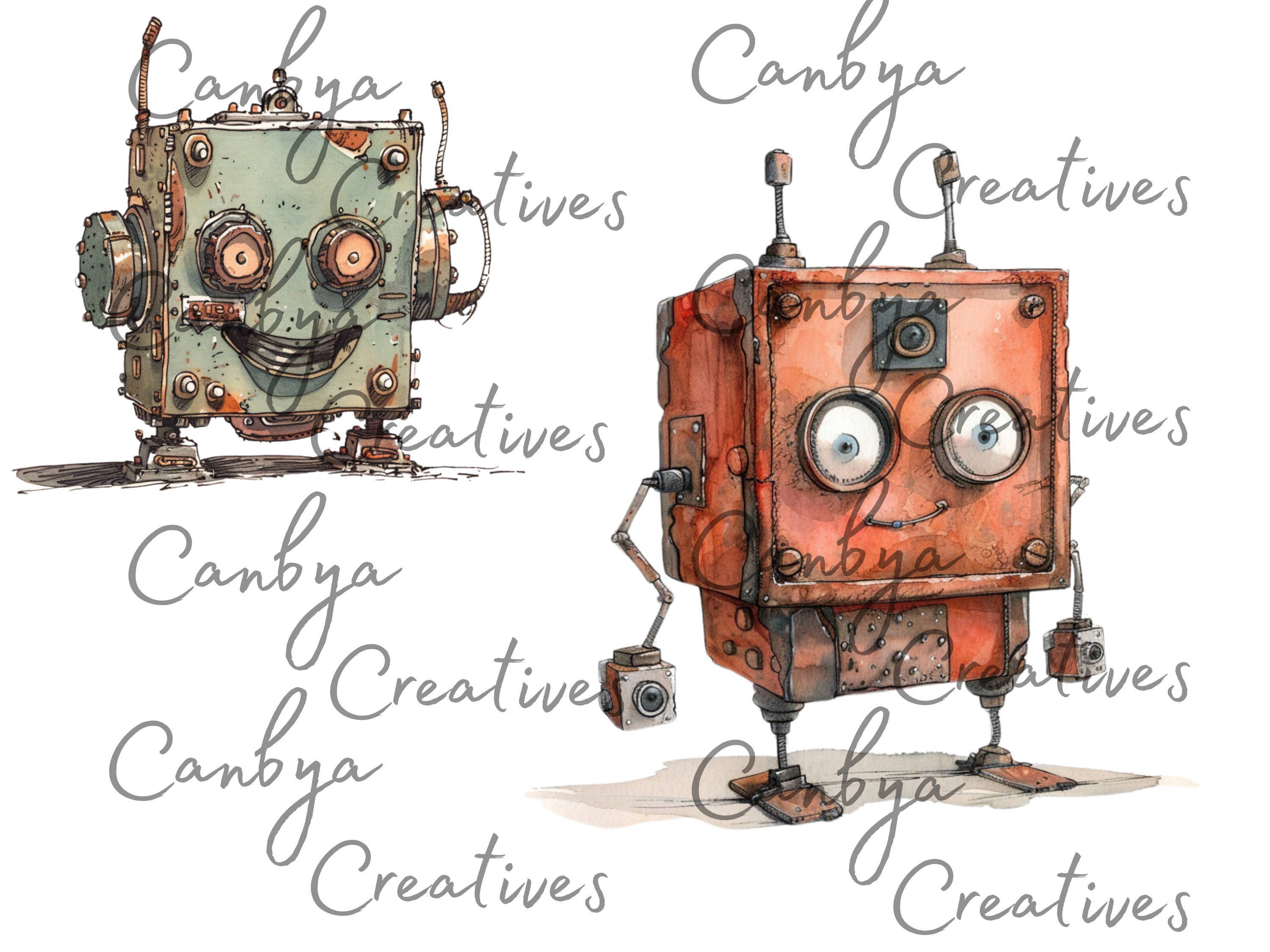 Happy Robots Png Svg Clipart Bundle, Digital Art Prints for ...