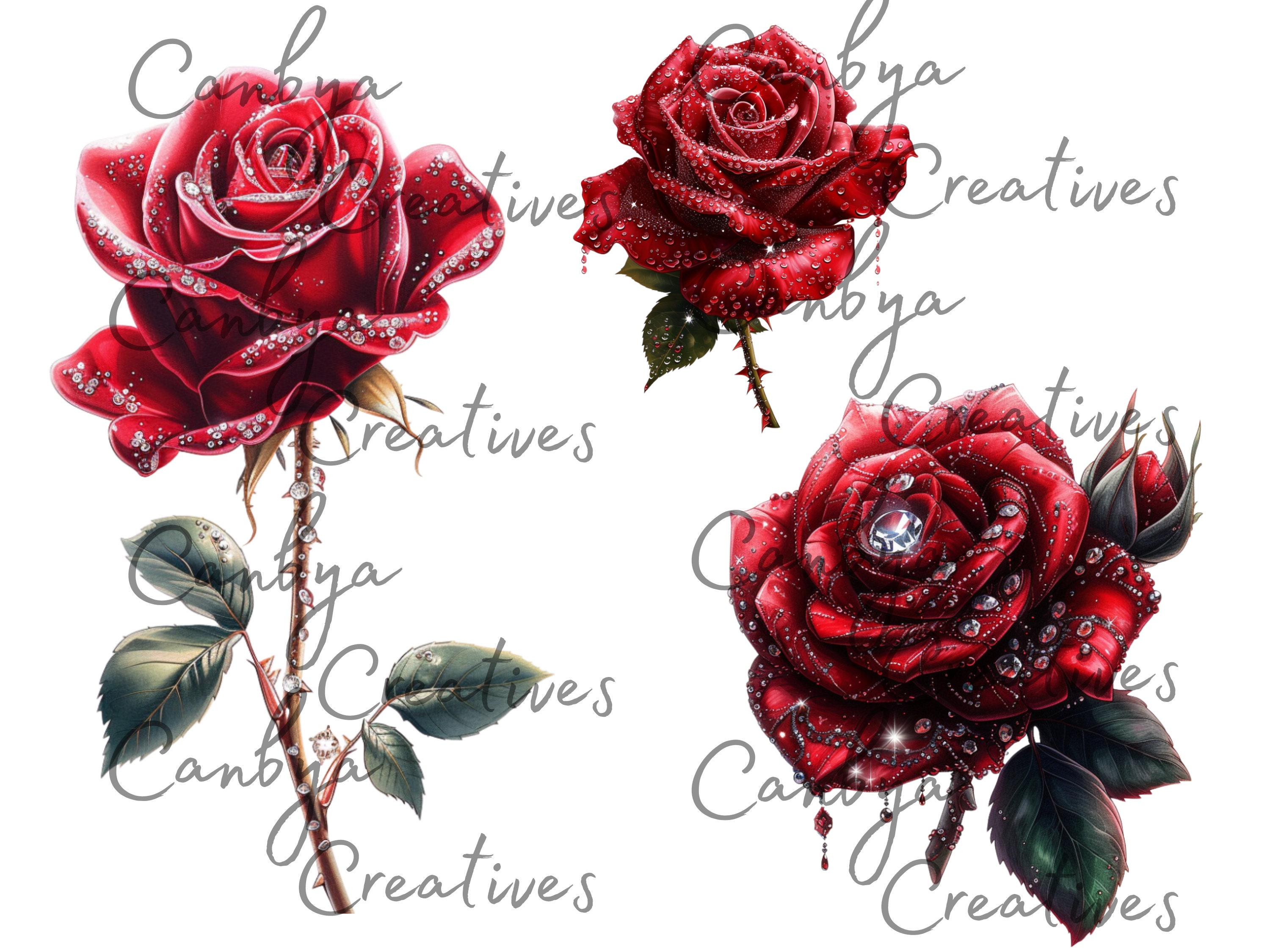 Watercolor Sparkling Roses Png Svg Cliparts, Glitter Roses Print ...