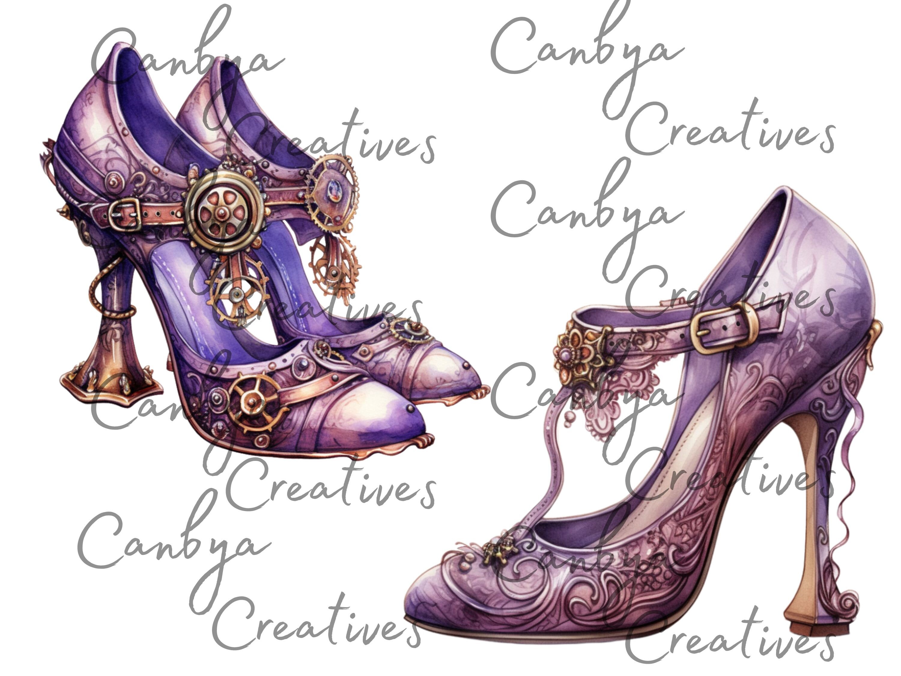 Steampunk Girl's Pumps Svg Png Clipart Bundle, Vintage Fashion Girl ...