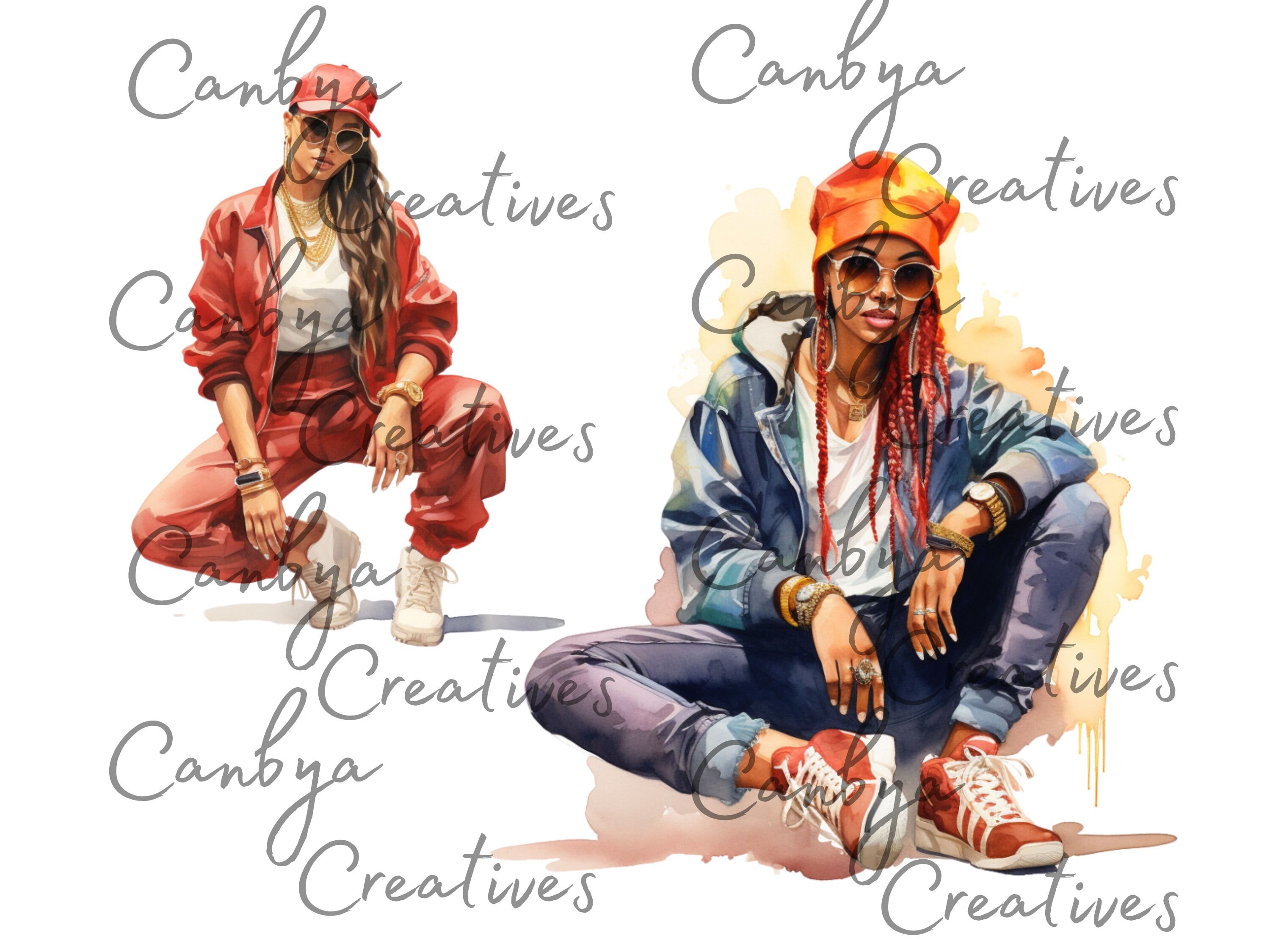 Watercolor African American Rapper Girl Png Svg Clipart Bundle, Stylish ...