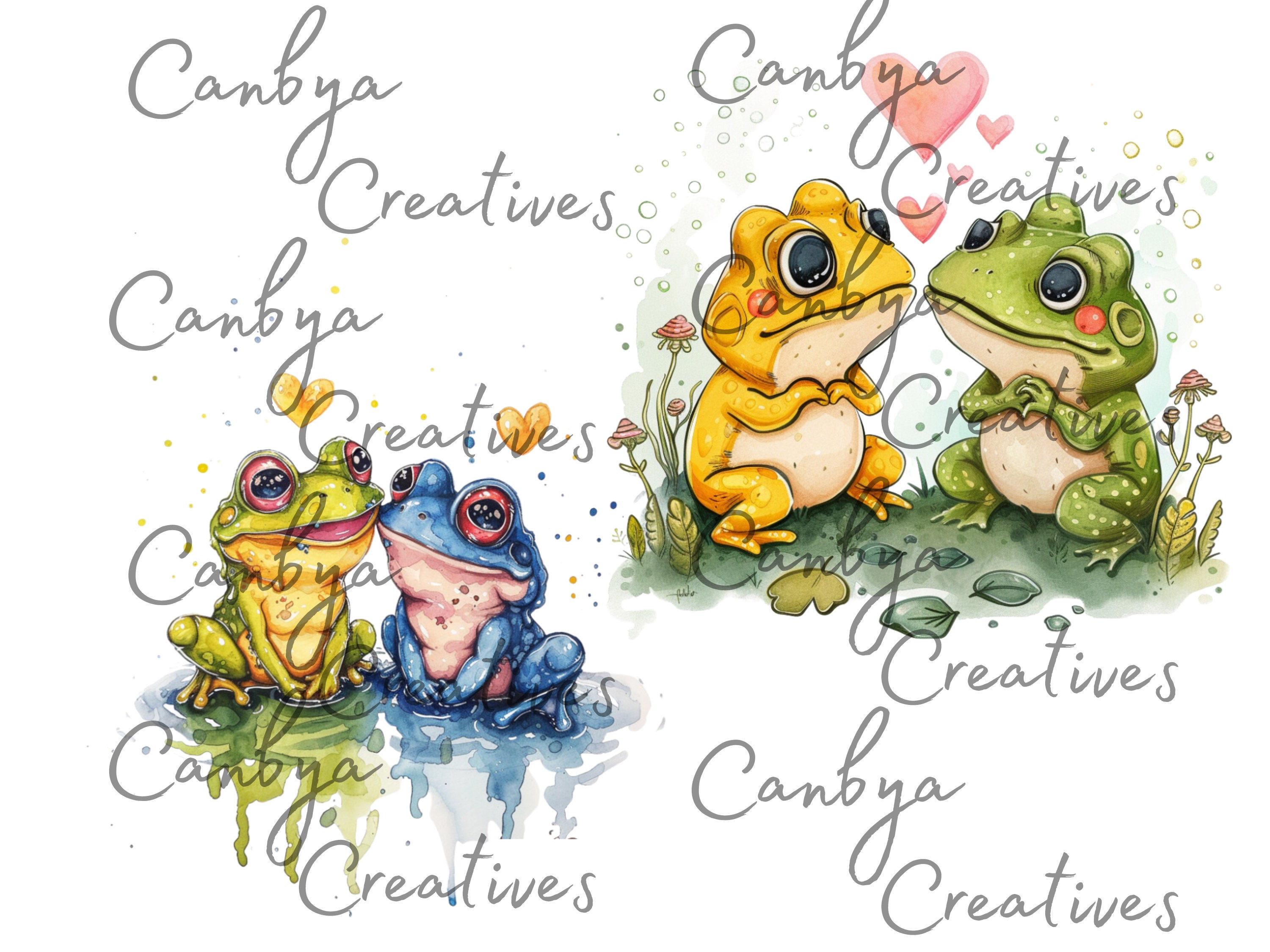 Watercolor Kawaii Frog Couple Svg Png Cliparts, Cute Frogs in Love ...