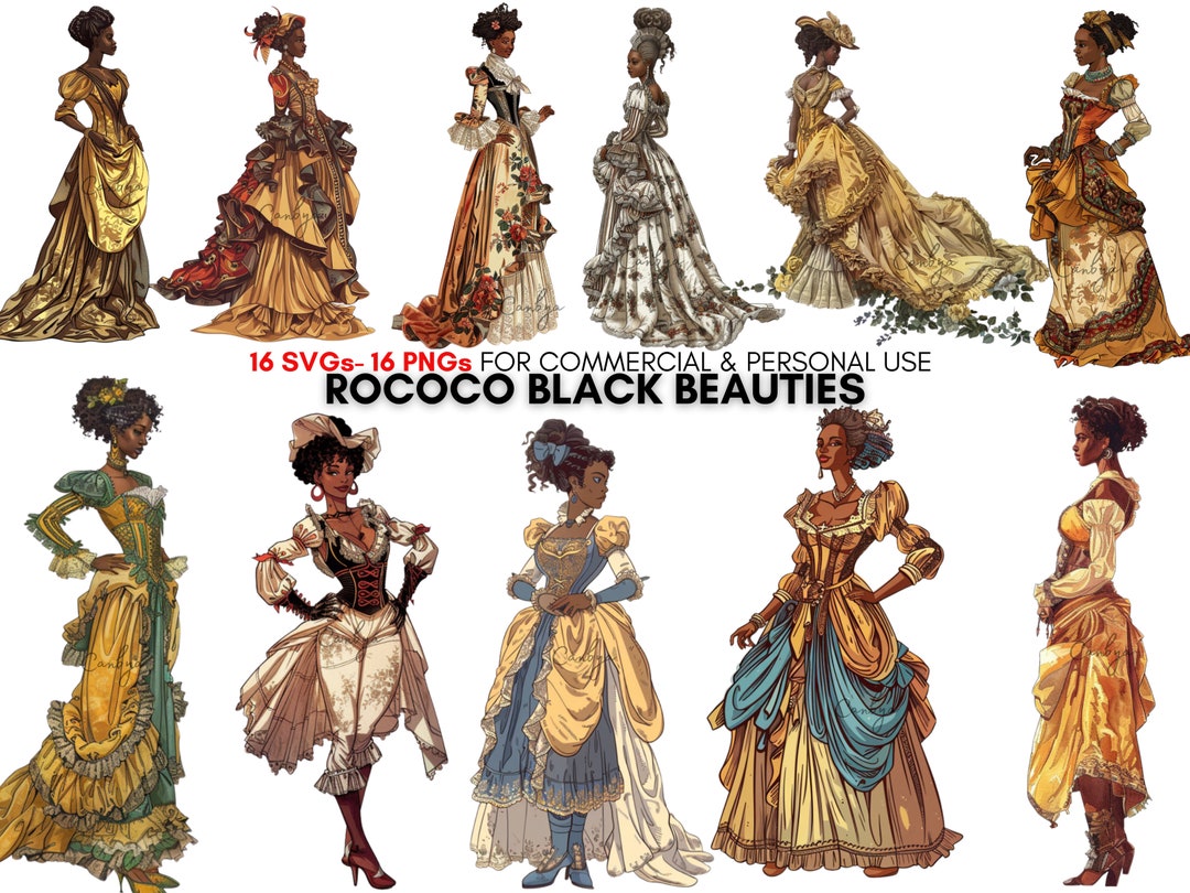Rococo Fashion Styled Black Girl Standing With Pride Svg Png Clipart ...