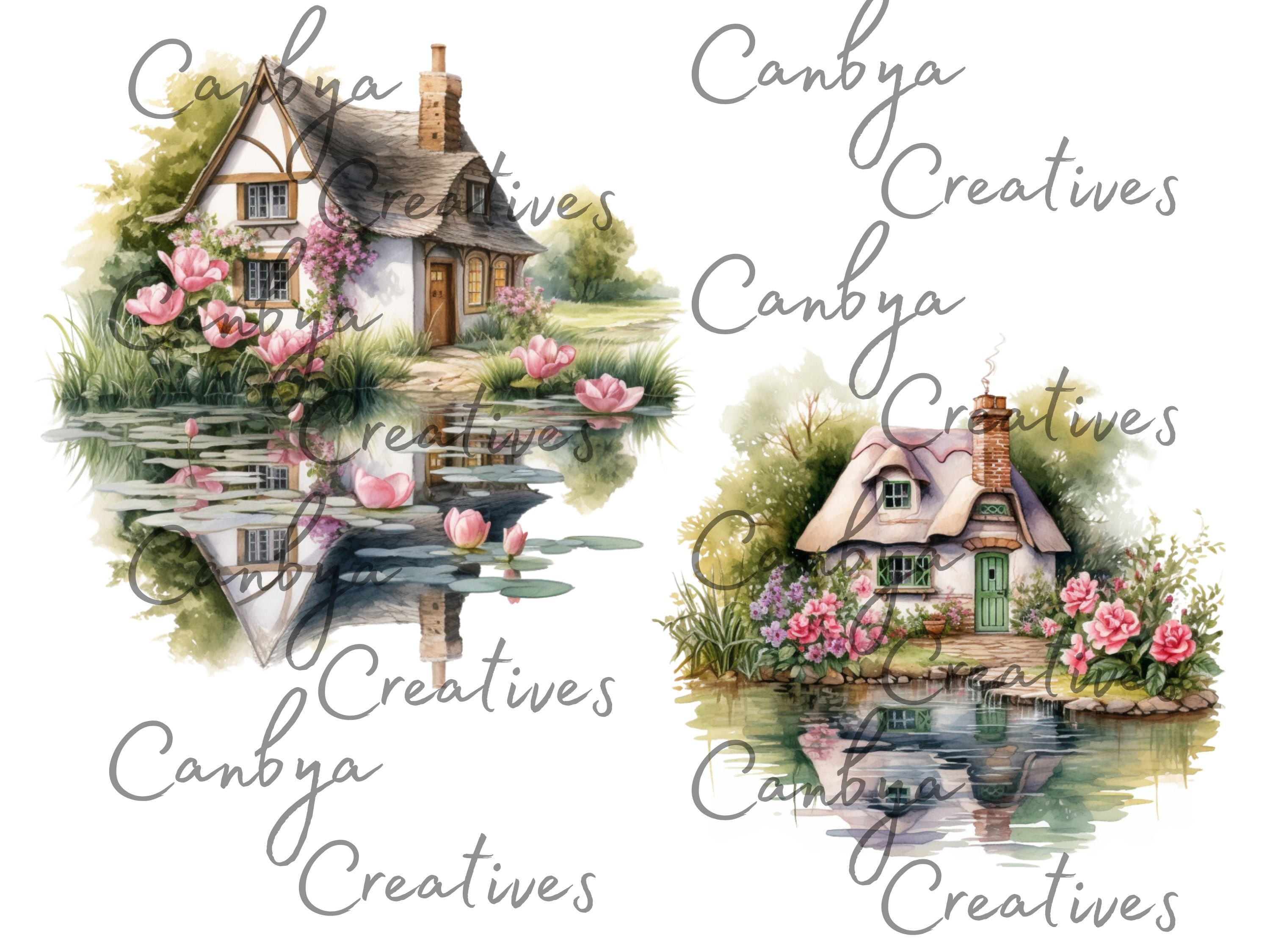 Watercolor Country Cottage SVG PNG Clipart Bundle Medieval - Etsy
