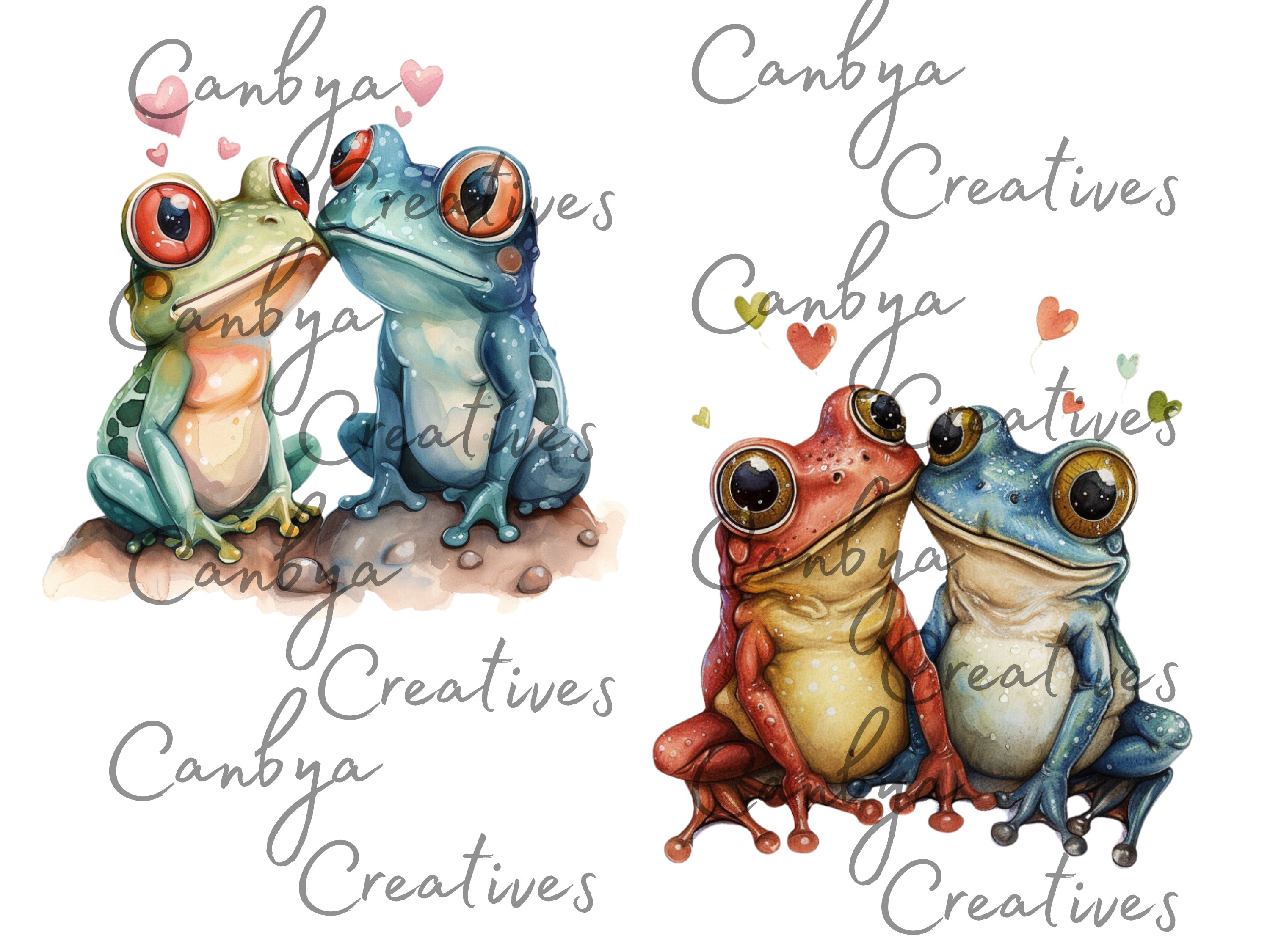 Watercolor Kawaii Frog Couple Svg Png Cliparts, Cute Frogs in Love ...