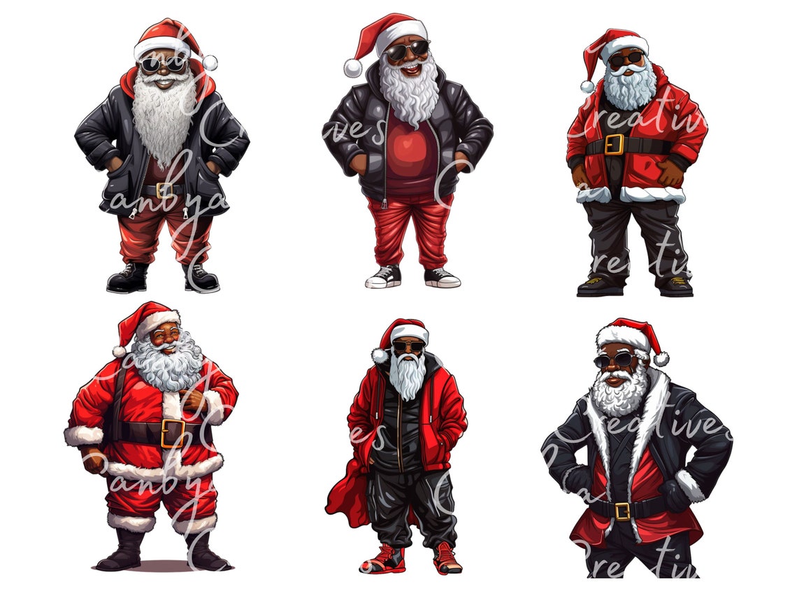 24 Black Santa Svg Png Clipart, African American Santa Clipart Bundle ...