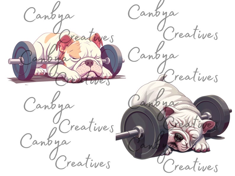 Watercolor Kawaii Bulldog Workout Png Svg Prints, Funny Lazy English ...