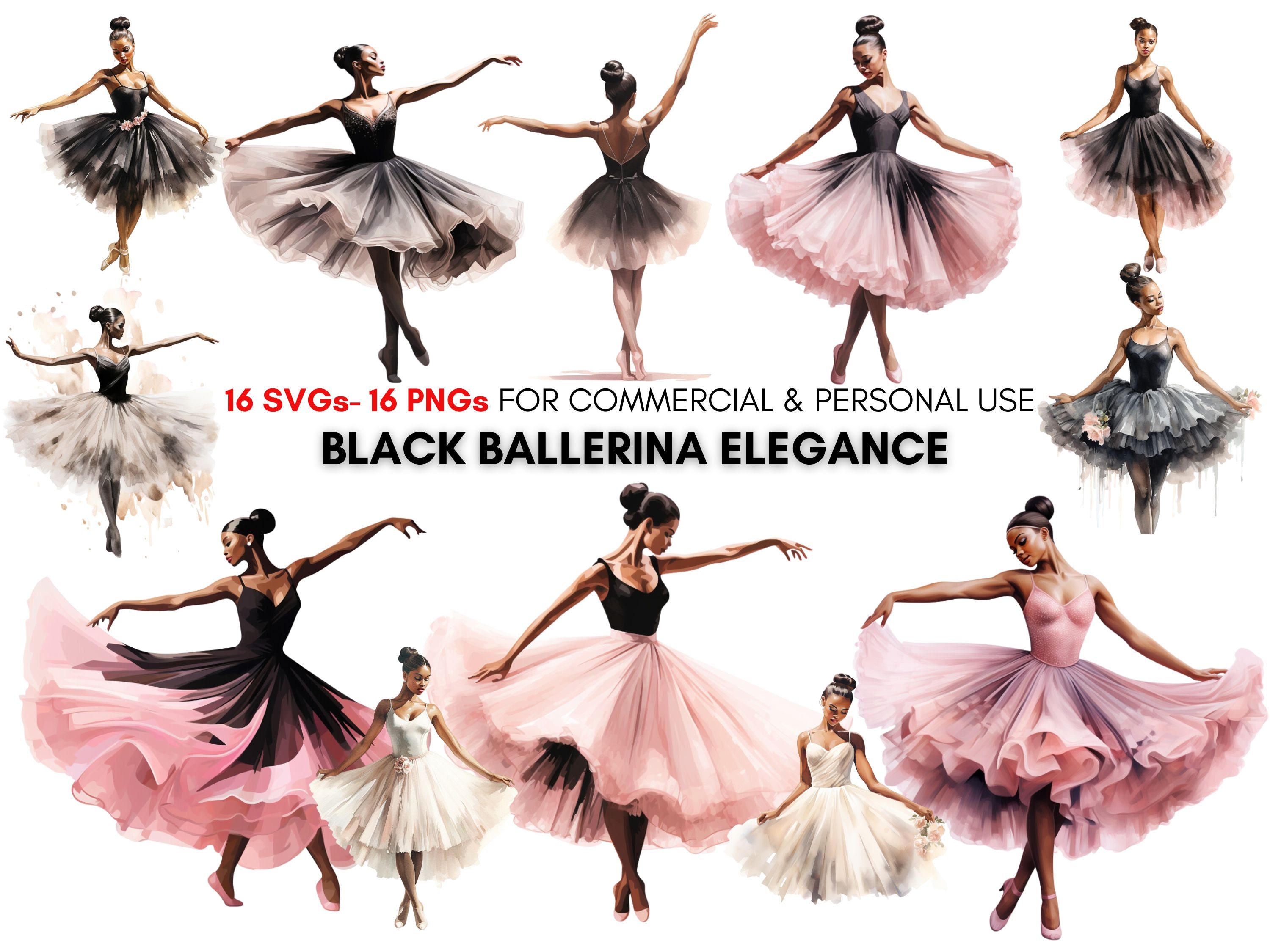 African American Ballet Dancer Png Svg Clipart Bundle, Black Woman ...