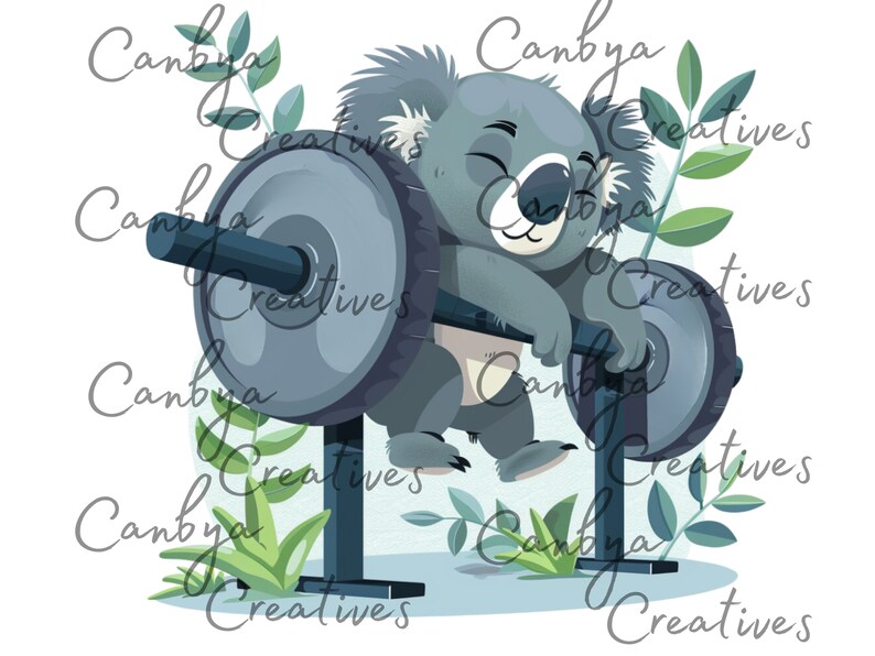 Watercolor Kawaii Koala Workout Png Svg Prints, Funny Lazy Koala ...
