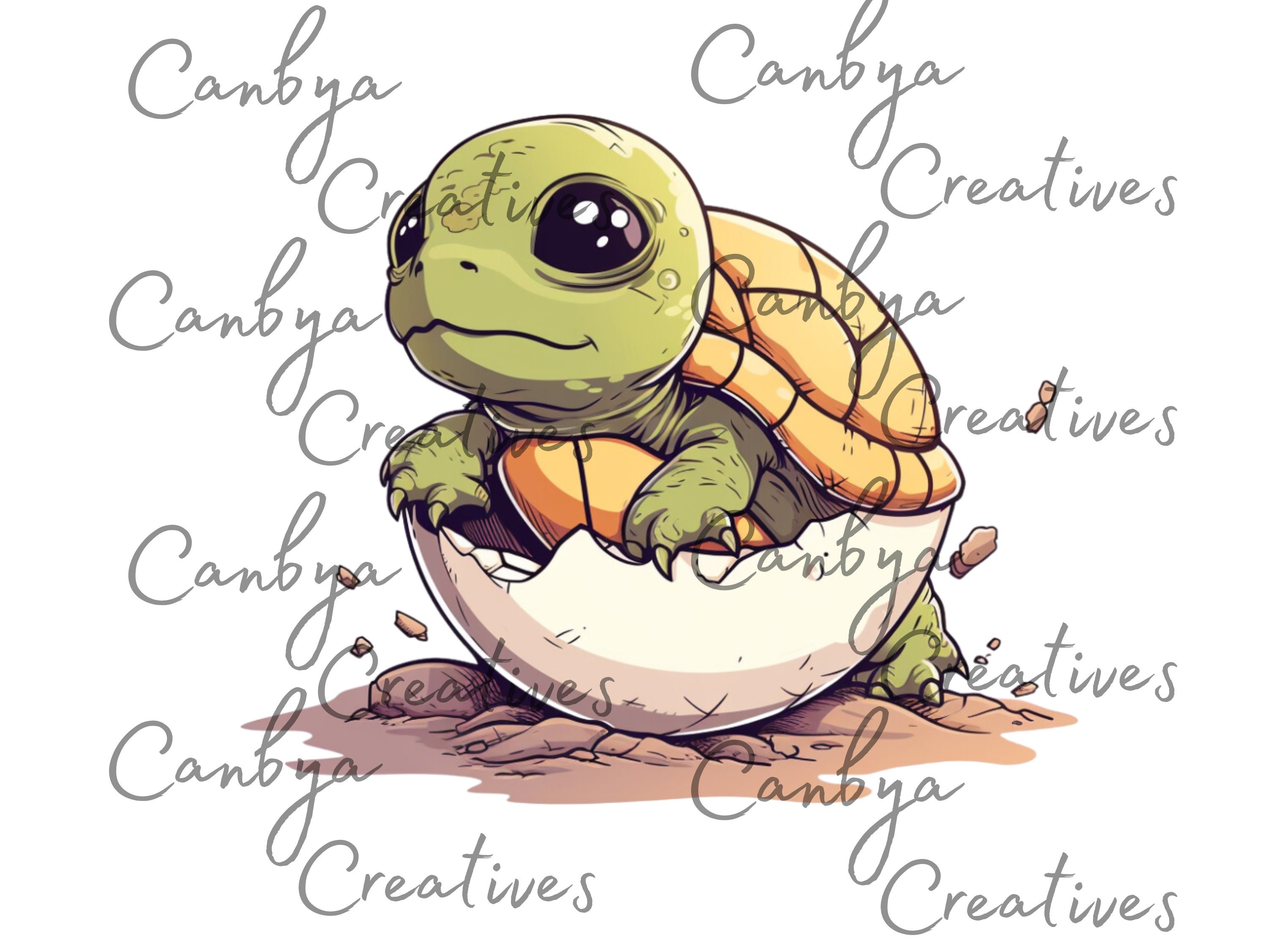 Watercolor Kawaii Baby Turtle Hatch Svg Png Cliparts, Cute Big-eyed ...