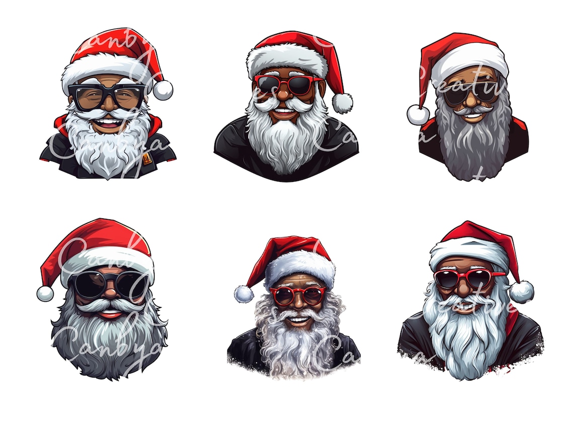 24 Black Santa Svg Png Clipart, African American Santa Clipart Bundle ...
