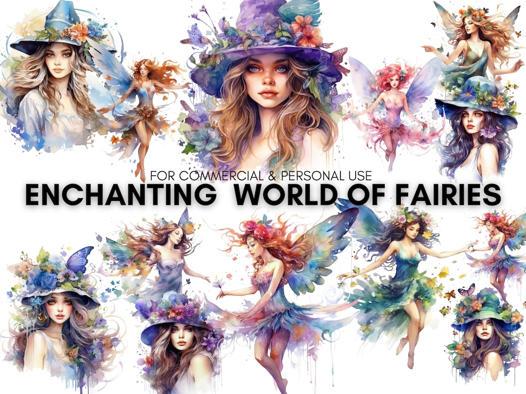 Watercolor Fairy Clipart Bundle, Enchanting World of Fairies, Magical ...