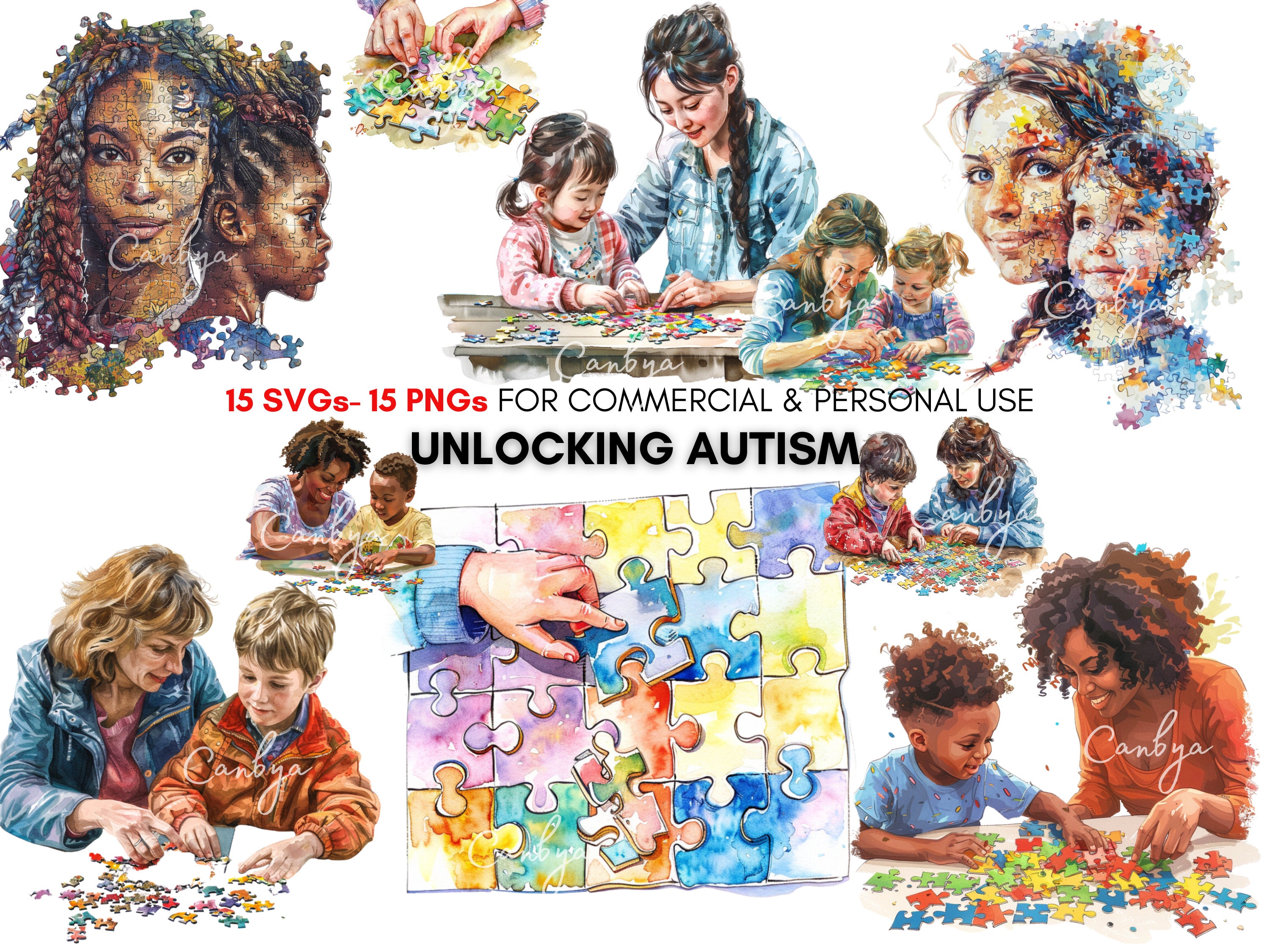 Watercolor Autism Day Png Svg Clipart Bundle, Autism Awareness Clipart ...