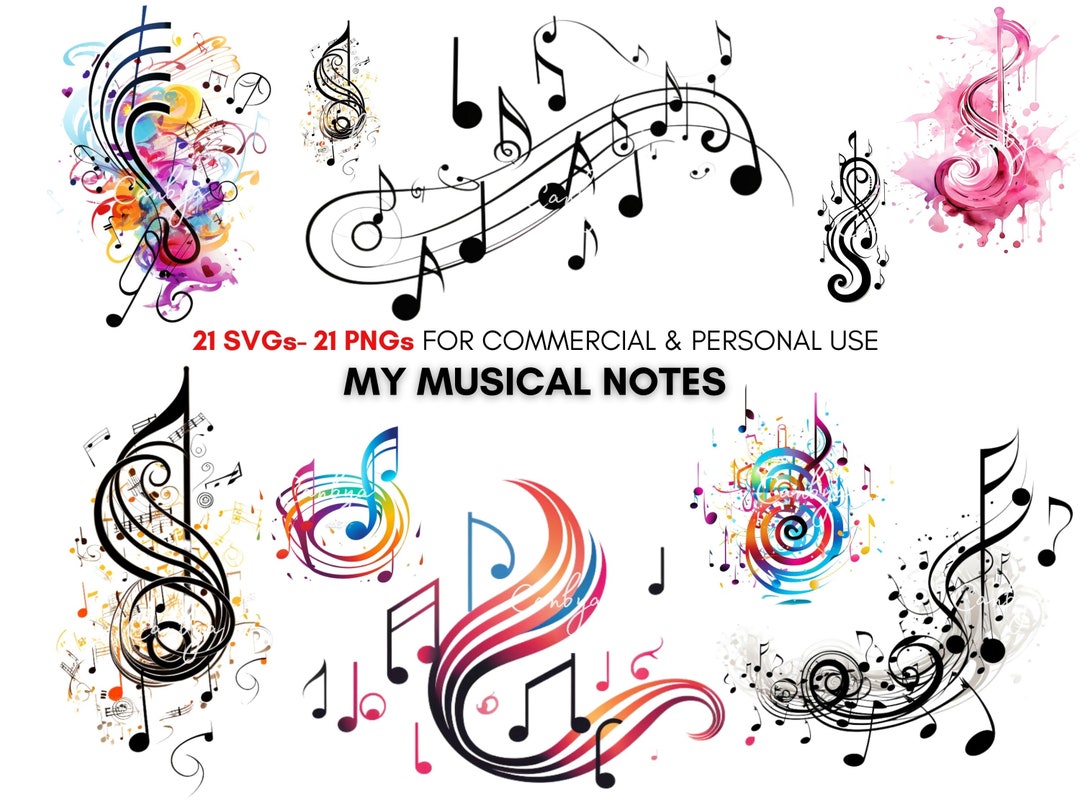 Watercolor Music Note Png Svg Clipart Bundle, Musical Notes' Art ...