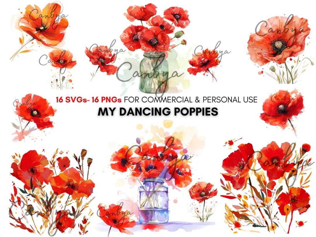 Watercolor Poppies Svg Png Clipart Bundle, Abstract Poppy Flower ...
