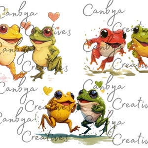 Watercolor Kawaii Frog Couple Svg Png Cliparts, Cute Frogs in Love ...