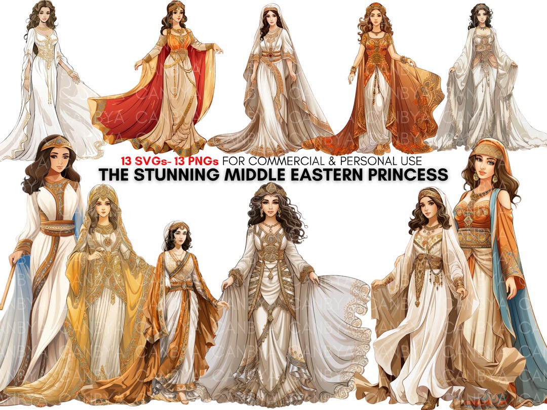 Middle Eastern Princess Png Svg Clipart Bundle, Fashion Girl Clipart ...