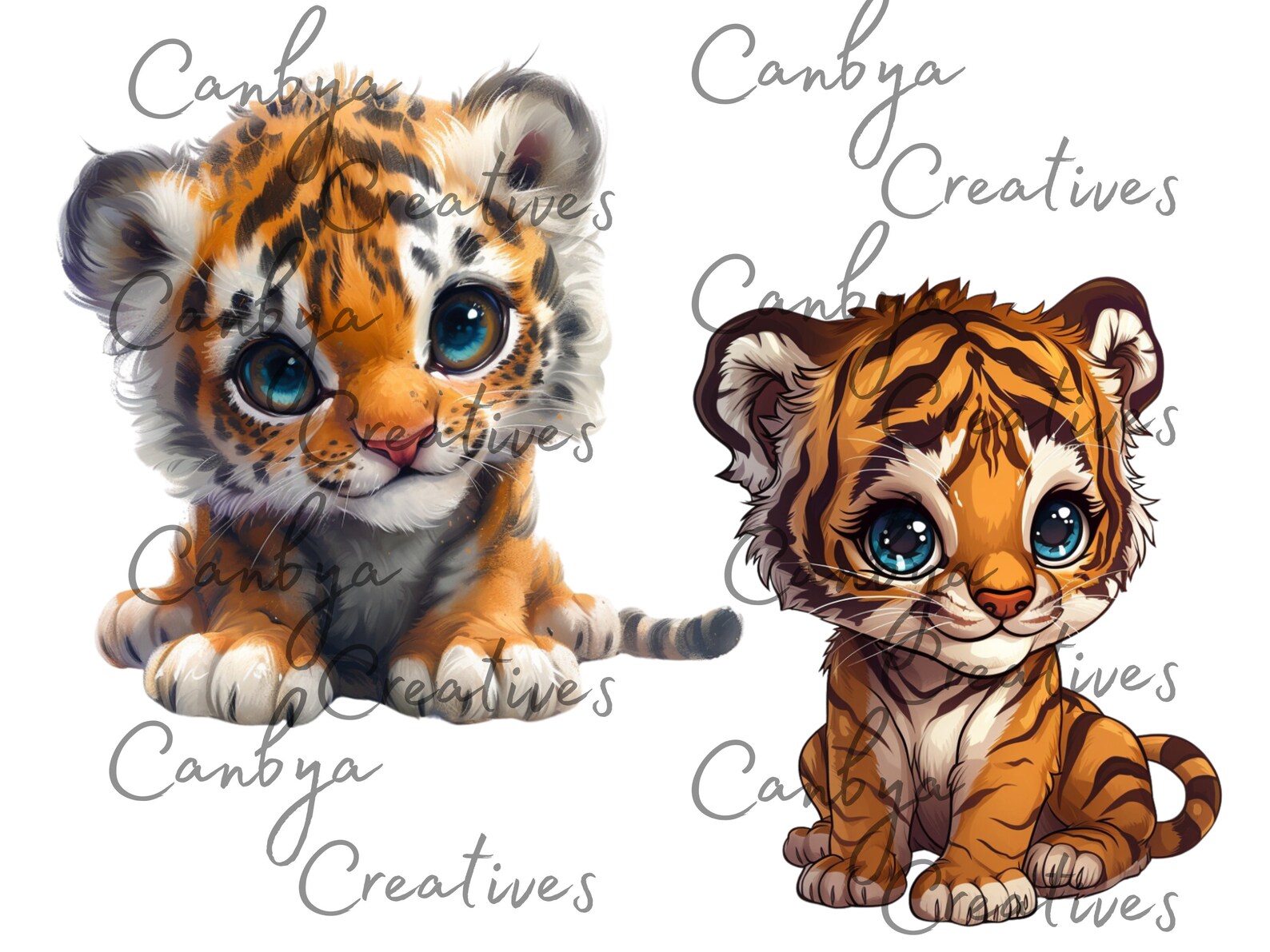 Watercolor Kawaii Baby Tigers Svg Png Clipart, Cute Big-eyed Tiger ...