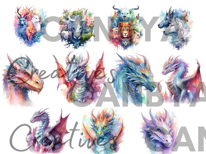 Mythical Creatures Watercolor Clipart for Commercial and - Etsy