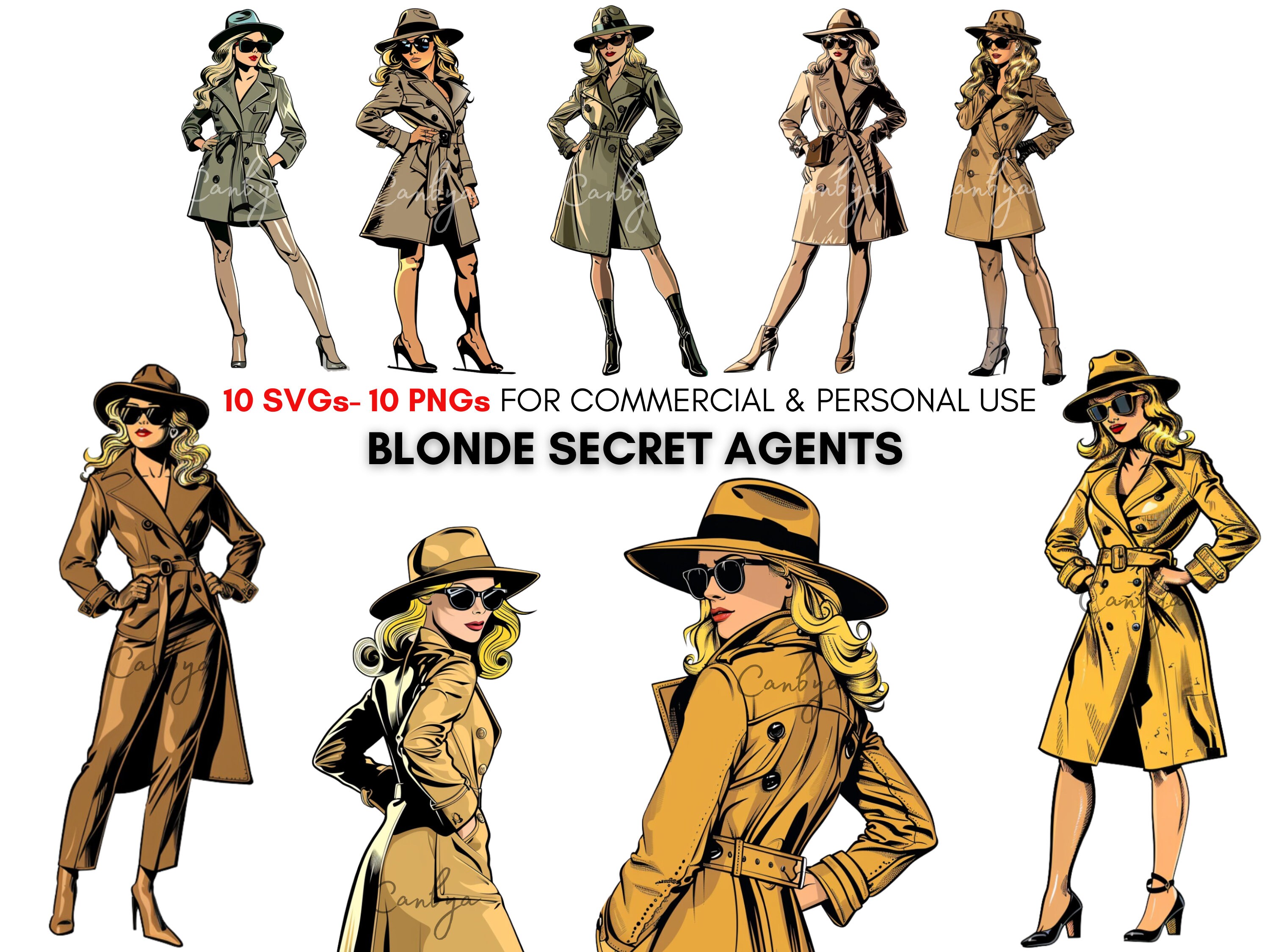 Retro Blonde Secret Agent Women Png Svg Cliparts, Fashion Secret Agent ...