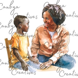 African American Teacher Mom Png Svg Clipart Bundle, Mother & Son ...