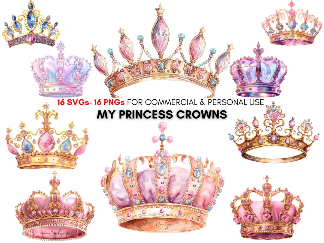 Watercolor Princess Crown Png Svg Cliparts, Royal Crowns Prints, Glam ...