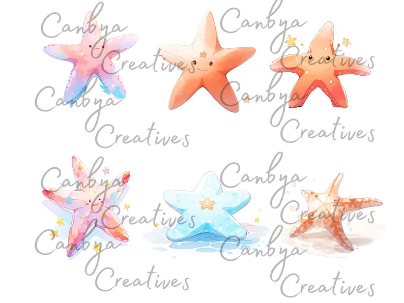 Watercolor Kawaii Starfish Clipart Bundle, Under the Sea Art, Starfish ...