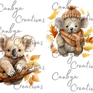 Watercolor Cute Autumn Koala Svg Png Digital Clipart Bundle, Animal ...