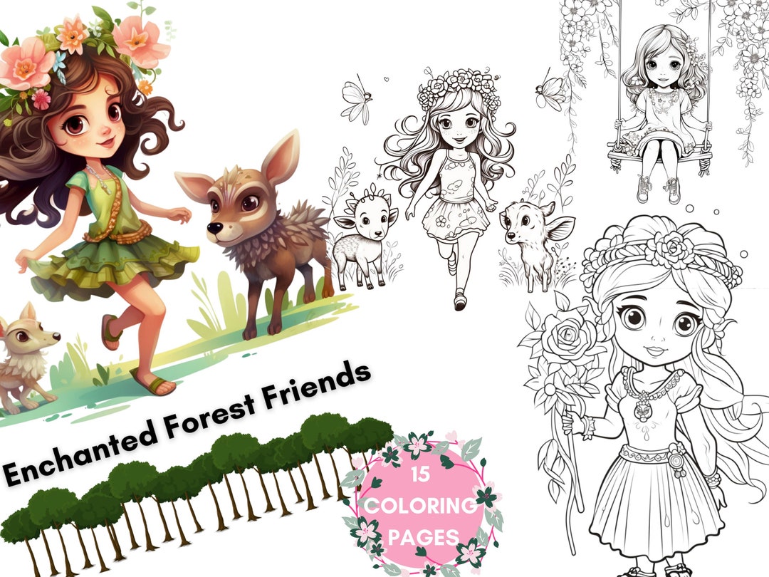 Princesses and Happy Animals Coloring Book for Kids Digital Download ...