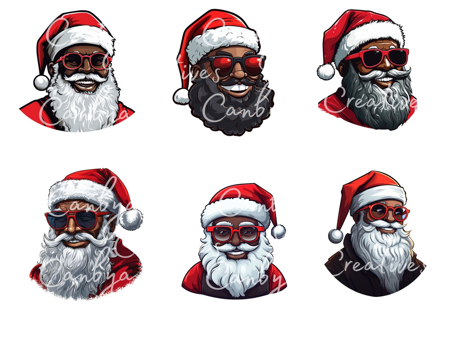 24 Black Santa Svg Png Clipart, African American Santa Clipart Bundle ...