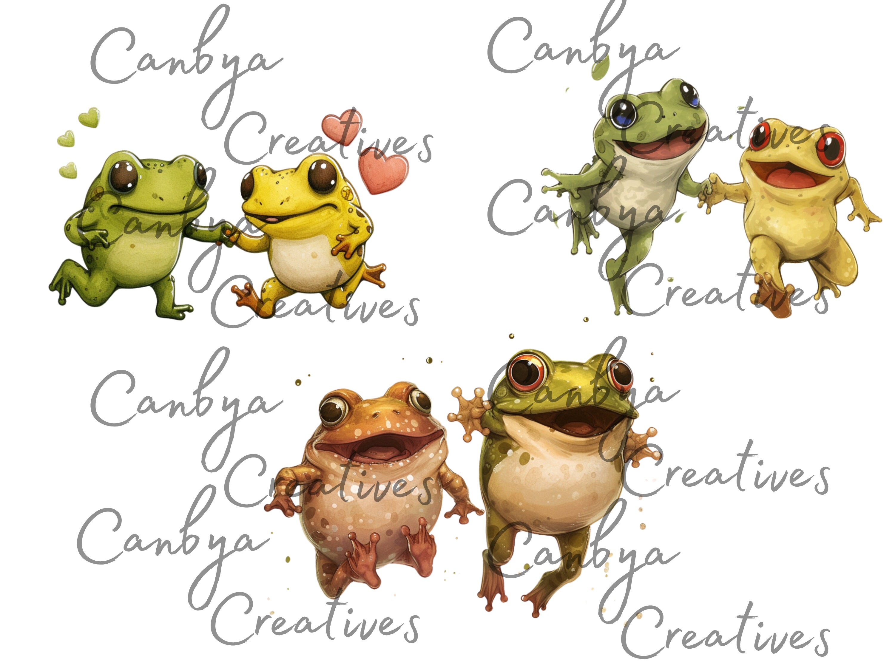 Watercolor Kawaii Frog Couple Svg Png Cliparts, Cute Frogs in Love ...
