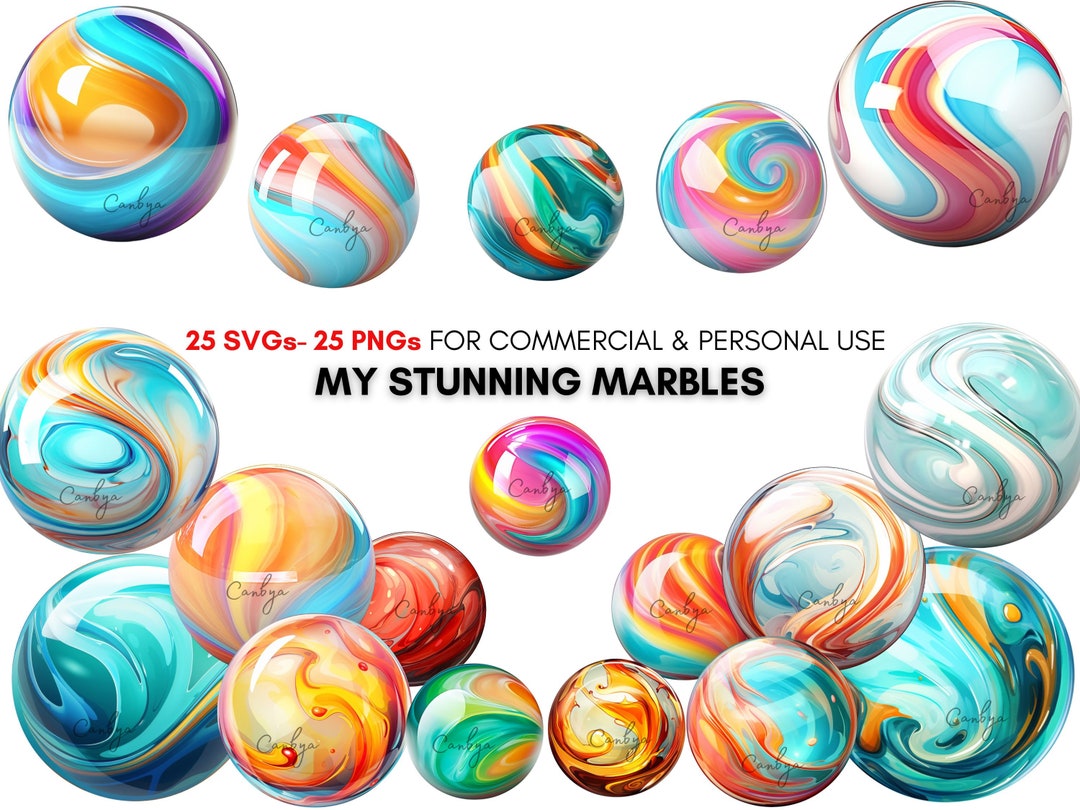Watercolor Realistic Marbles, Colorful Marble Svg Png Clipart Bundle ...