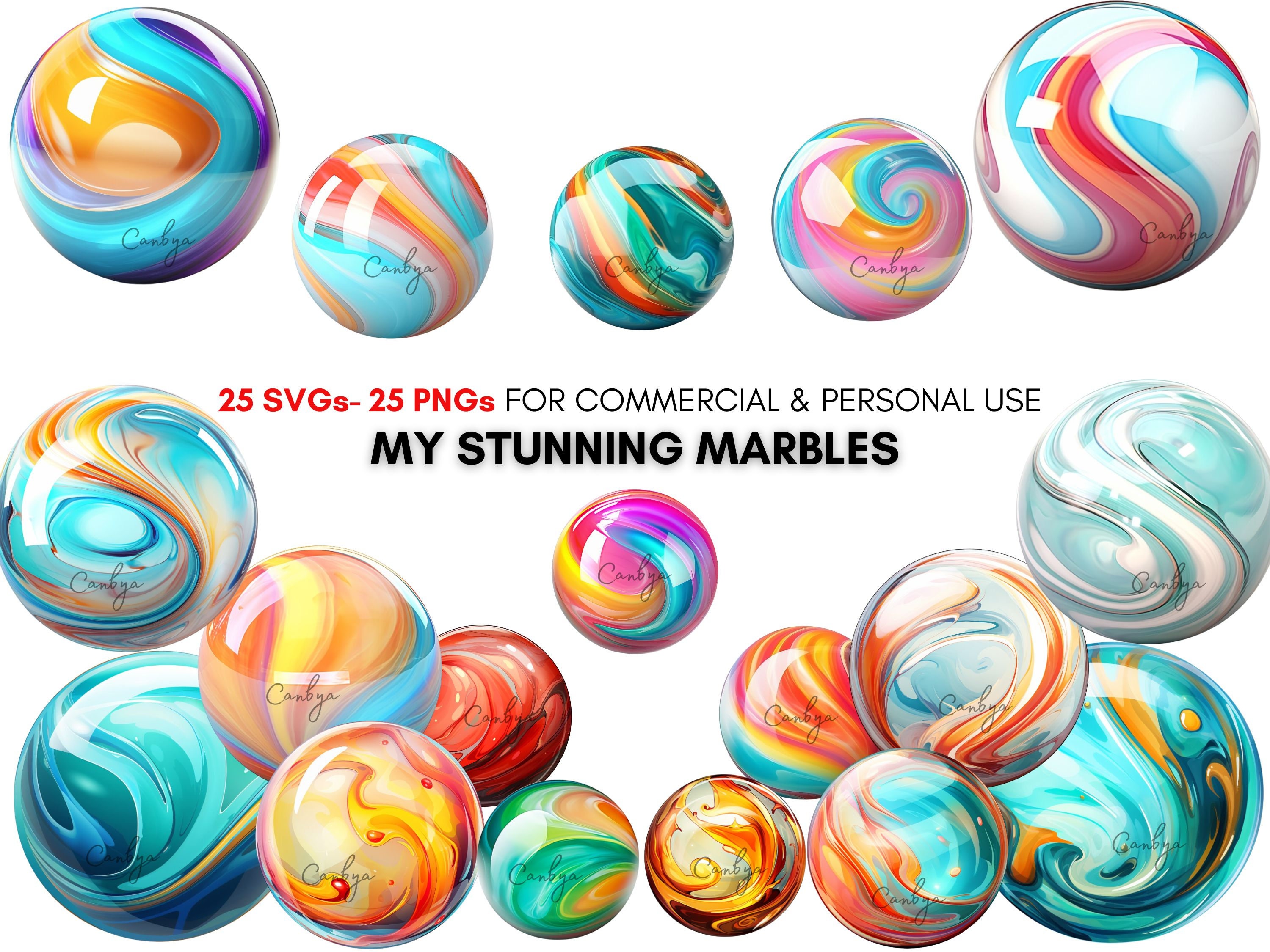 Watercolor Realistic Marbles, Colorful Marble Svg Png Clipart Bundle ...