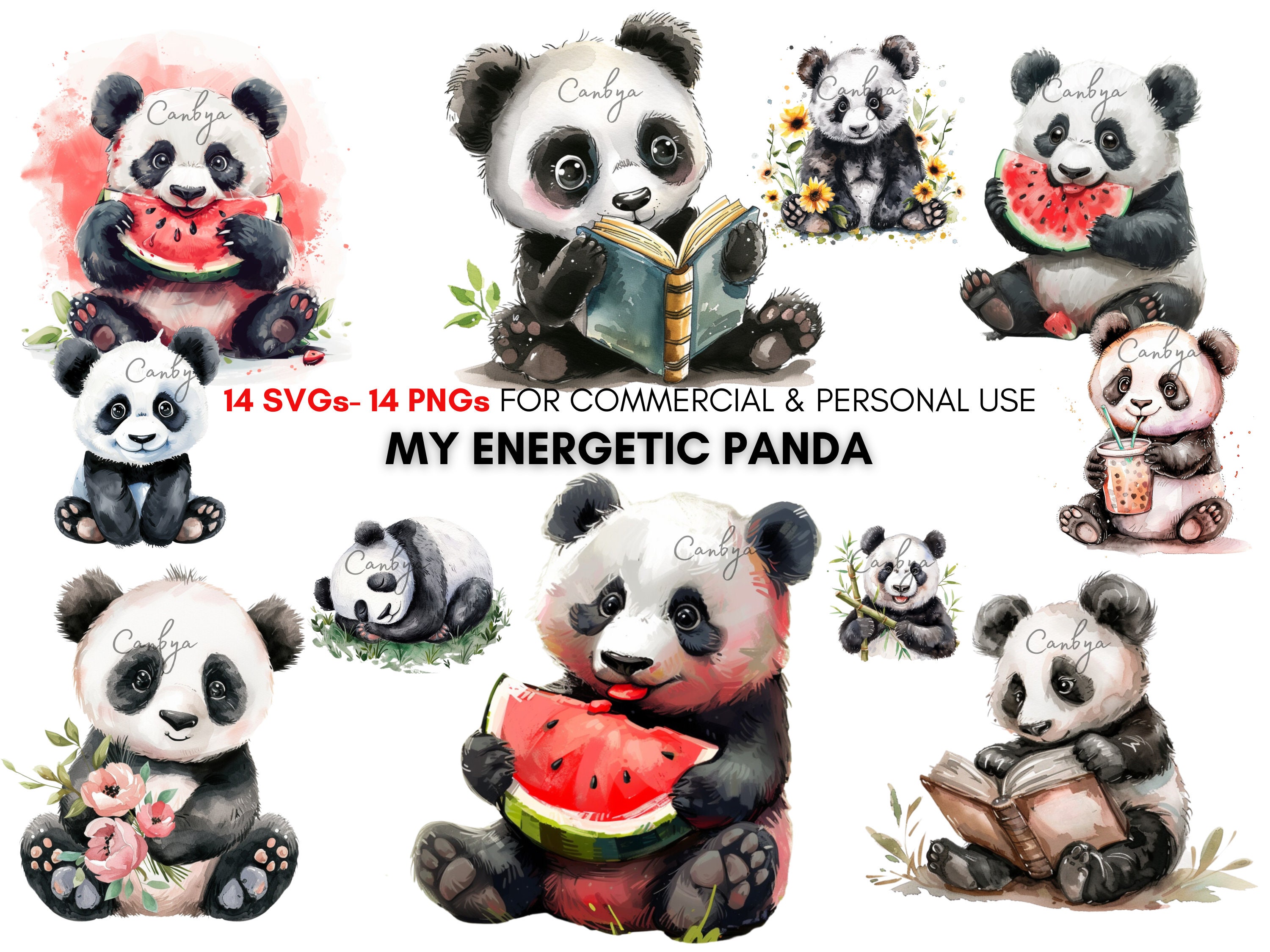 Watercolor Kawaii Panda Clipart, Animal Art Prints, Cute Panda for ...