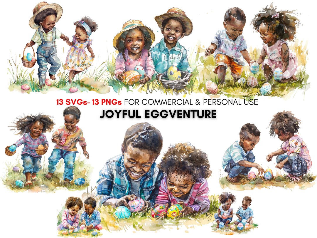 Watercolor African American Easter Adventure Png Svg Prints, Easter ...