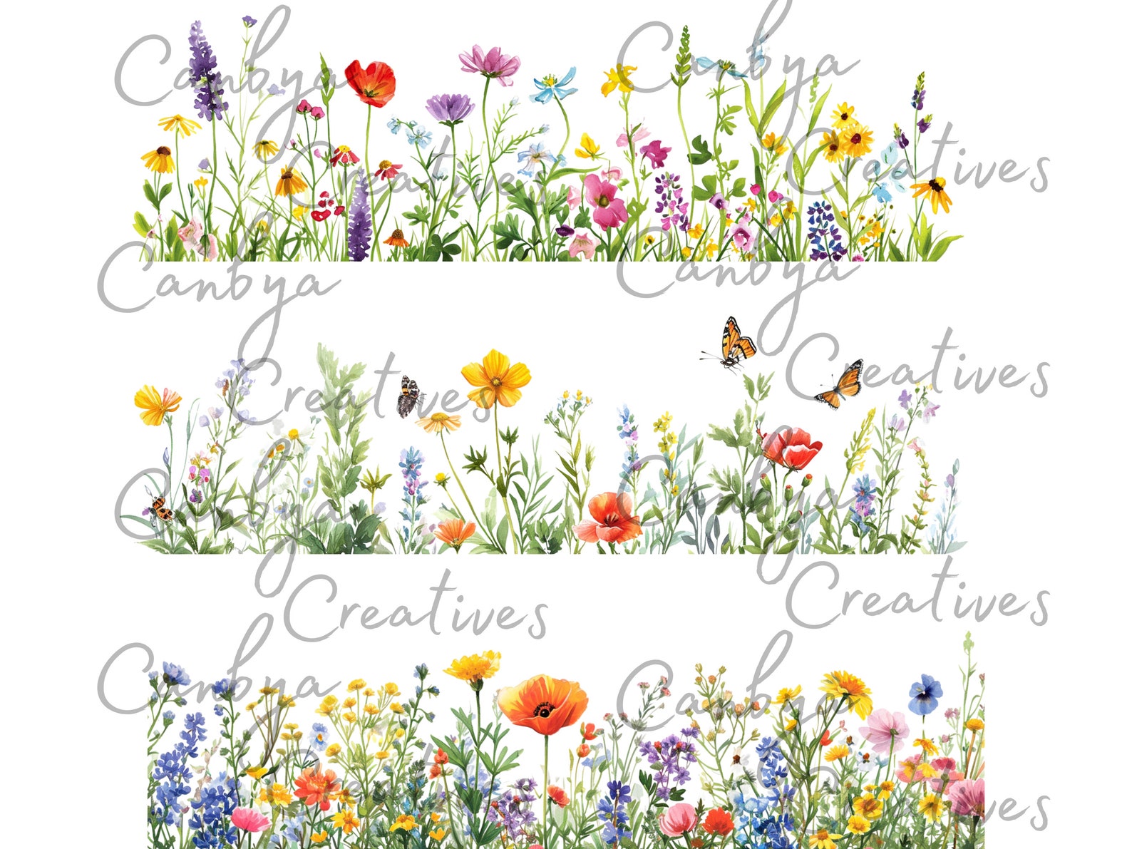 Watercolor Wildflower Borders Png Svg Clipart Bundle, Digital Flower ...