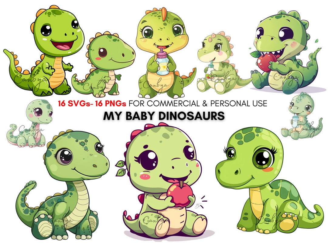 Watercolor Kawaii Baby Dinosaurs Svg Png Clipart, Cute Big-eyed Dino ...