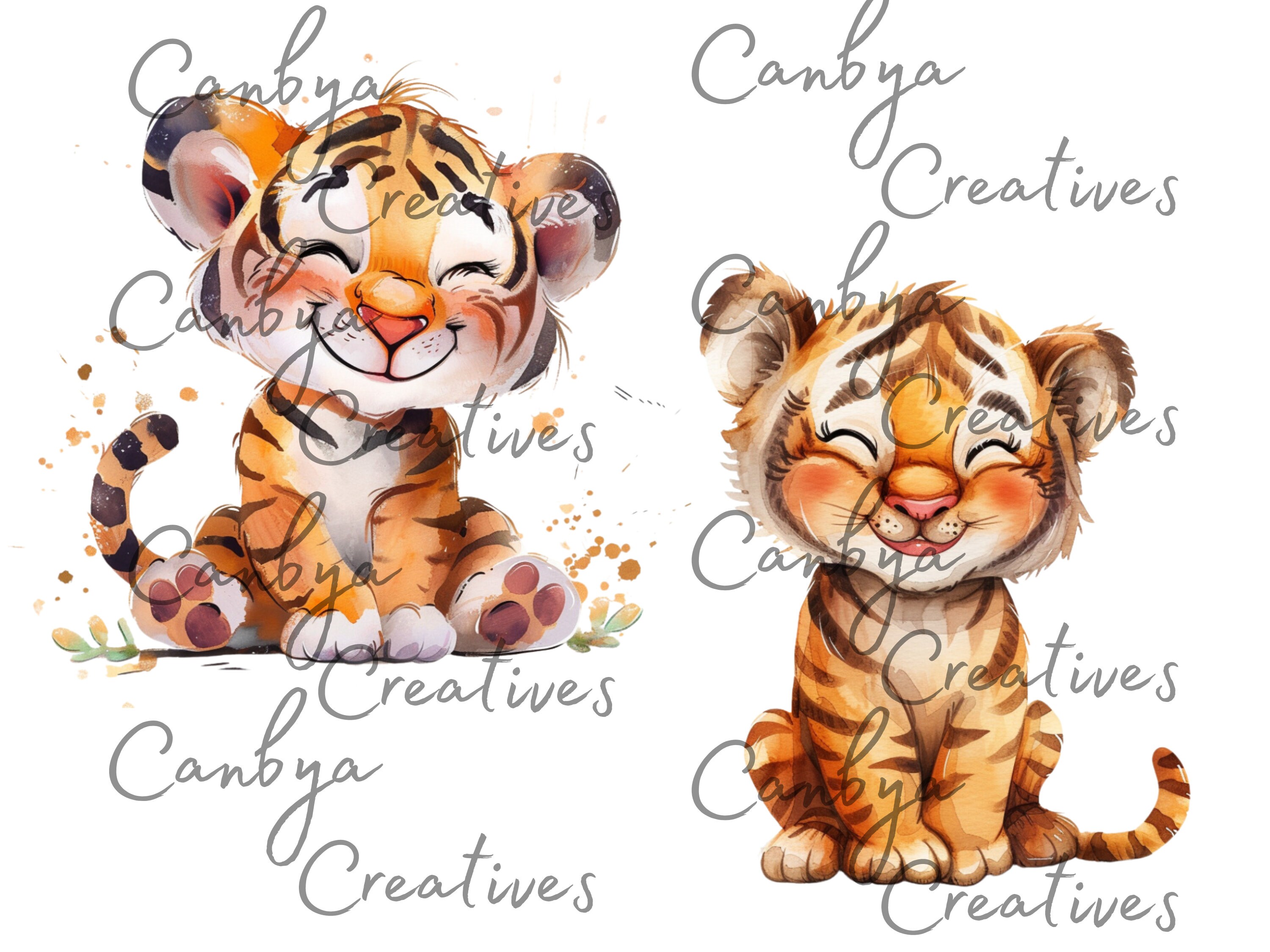 Watercolor Kawaii Baby Tigers Svg Png Clipart, Cute Big-eyed Tiger ...