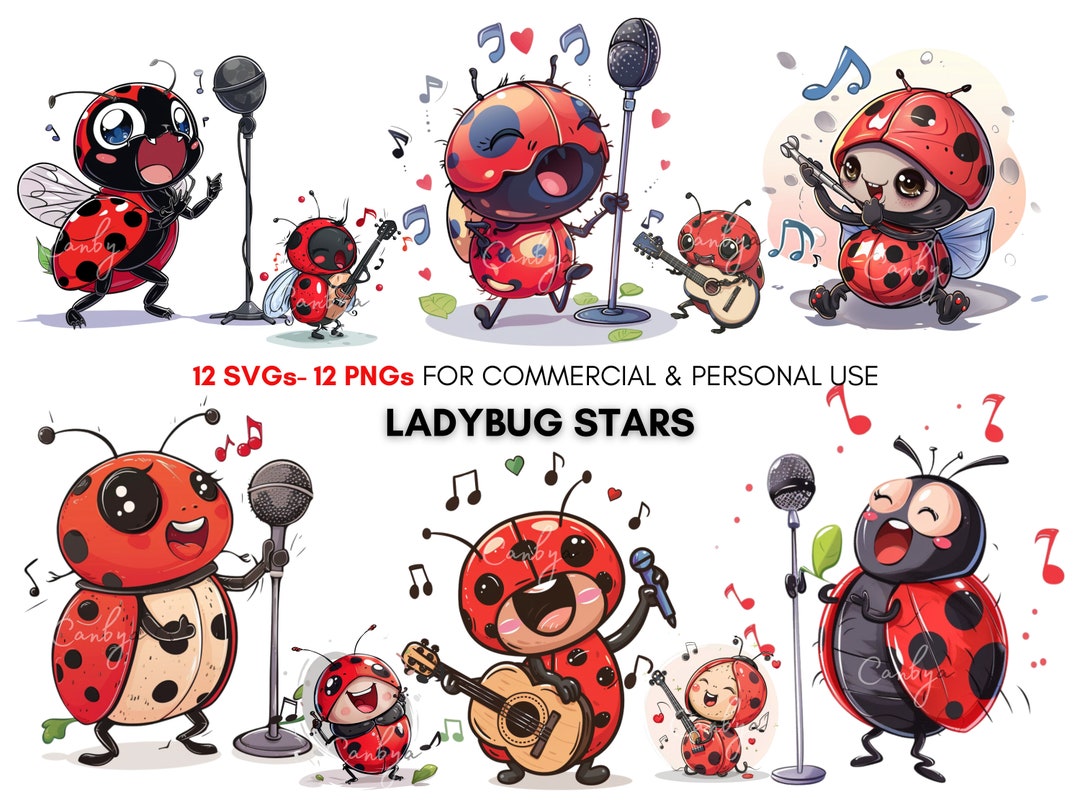 Watercolor Cute Music Ladybug Png Svg Cliparts, Funny and Kawaii ...
