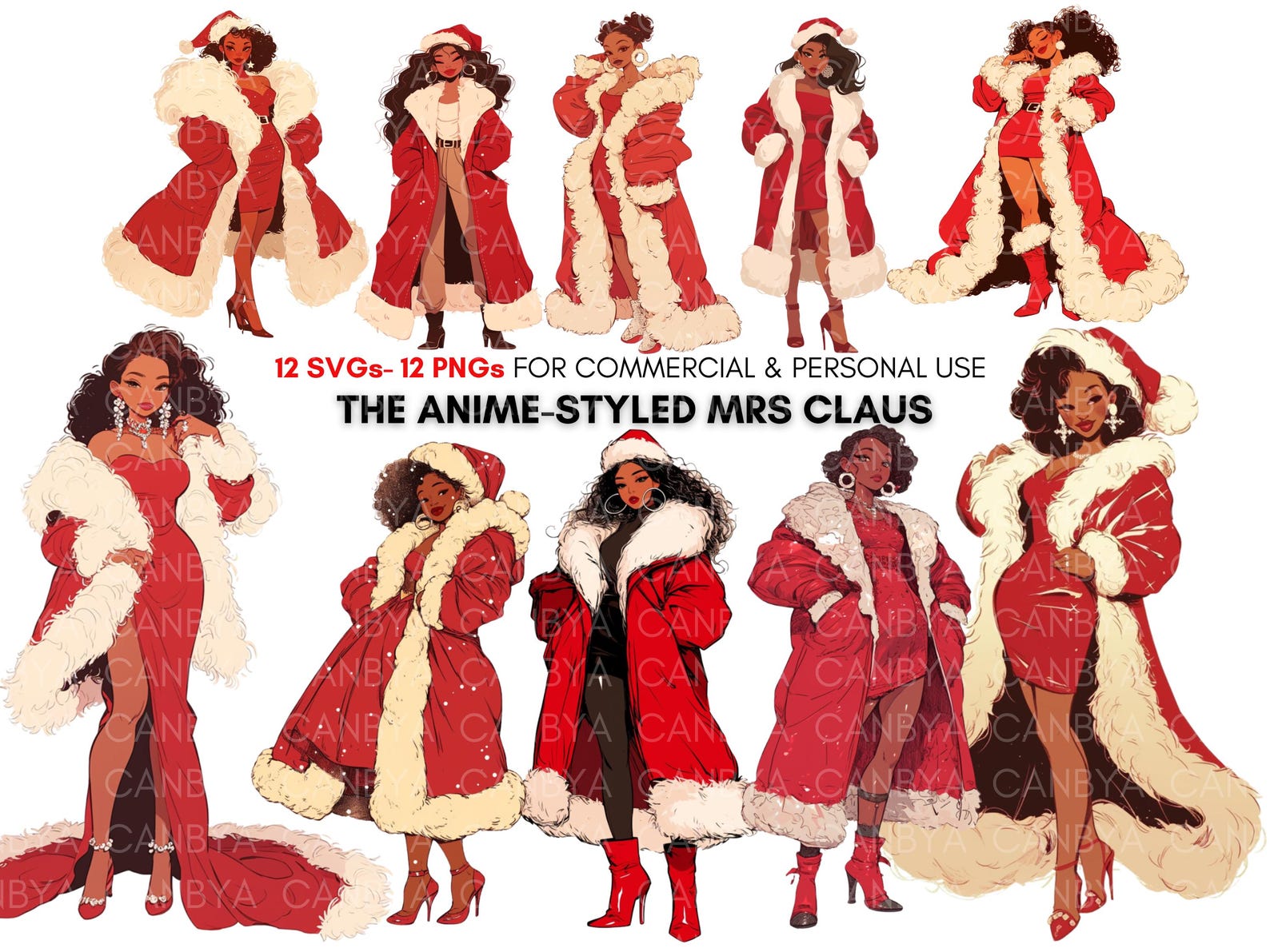 16 Black Anime Styled Mrs Claus Svg Png Clipart, African American ...