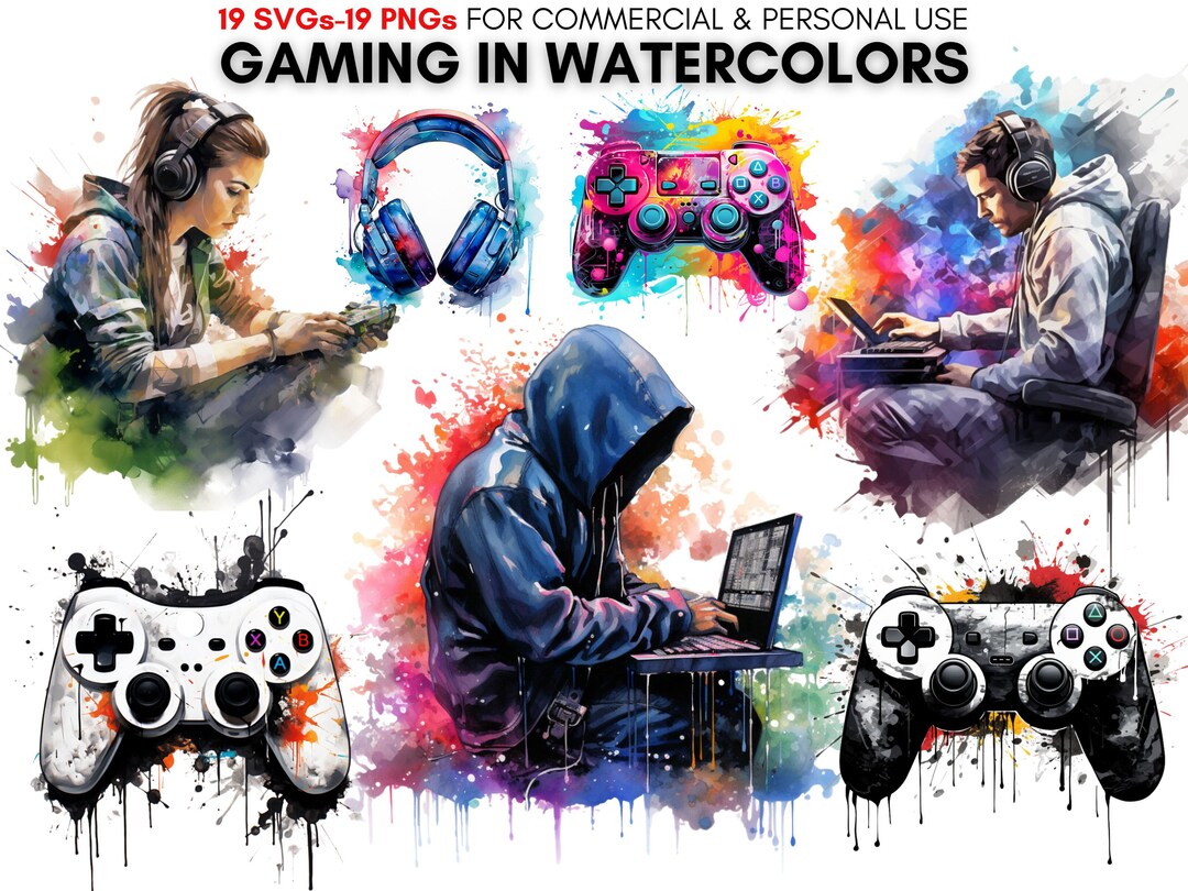 Watercolor Gaming Controller Clipart Prints, Gaming Boy, Gaming Girl ...