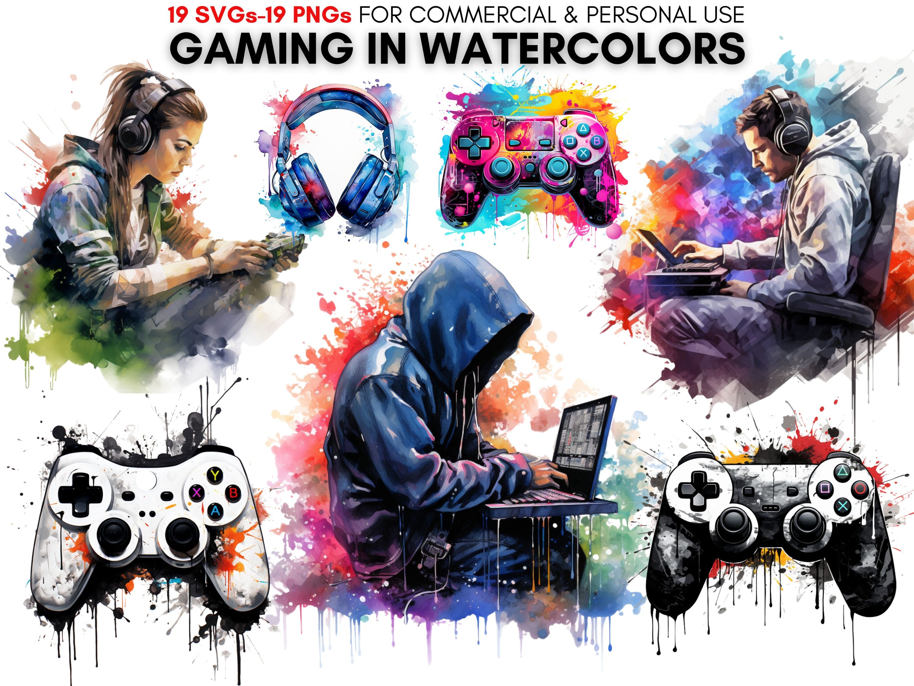 Watercolor Gaming Controller Clipart Prints, Gaming Boy, Gaming Girl ...