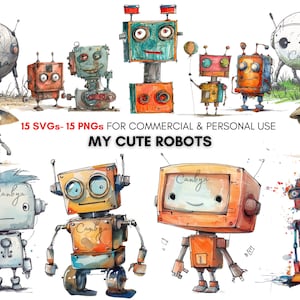 Happy Robots Png Svg Clipart Bundle, Digital Art Prints for ...