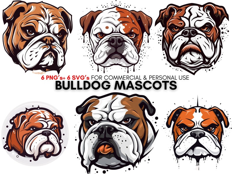 Bulldog Mascots| 6 Bulldog Svg's| 6 Bulldog Png 's| Digital Prints for ...