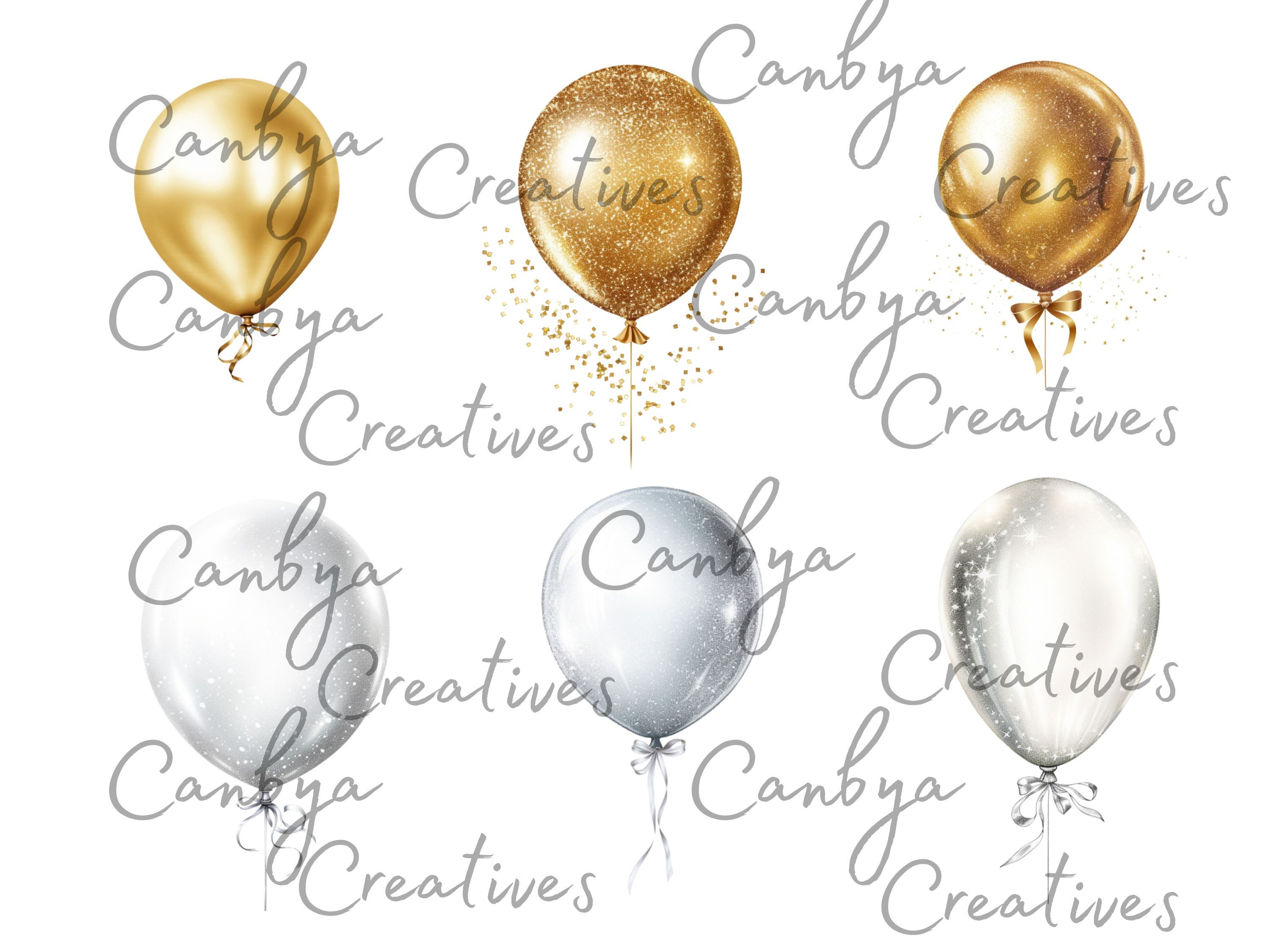 Watercolor Gold and Silver Balloon Clipart, Glitter Christmas Balloon ...